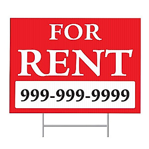 SignPro For Rent Yard Sign | For Rent CUSTOMIZABLE Yard Sign | For Rent Sign | 24" x 18" Corrugated Plastic Yard Signs with H Stakes | Double Sided (1)