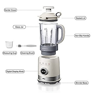 Bear Blender, 1500 Peak Watts Professional Countertop Blender for Kitchen, Blender for Shakes and Smoothies with 51 Oz Glass Jar,Auto-Programs Functions with LED display for Ice Crush, Smoothies, Milkshakes and Autonomous Clean