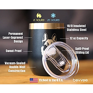 German Shepherd Wine Tumbler with Sliding Lid - Stemless Stainless Steel Insulated Cup - German Shepherds Outdoor Camping Mug - Black