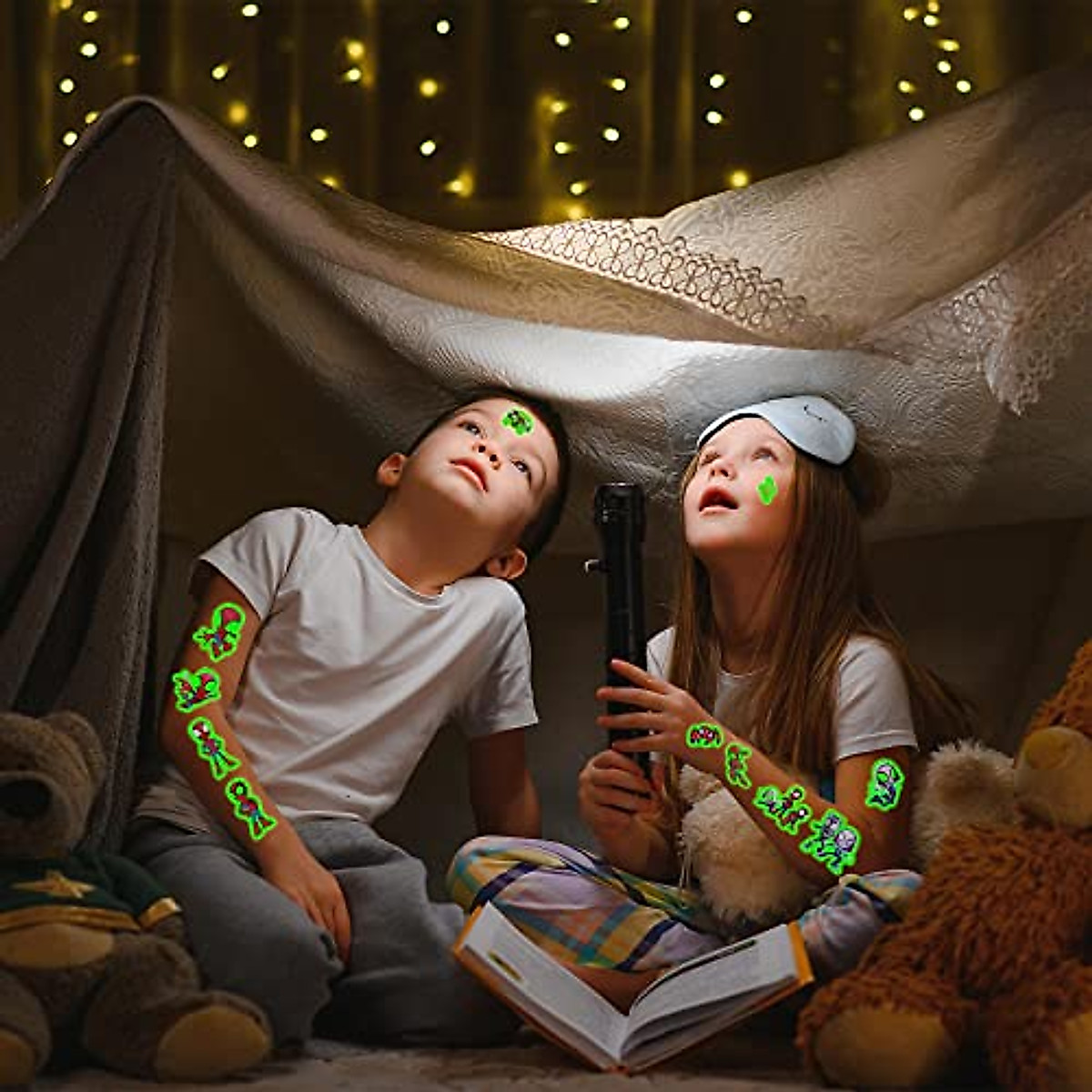 198PCS Spider Temporary Tattoos for Kids, 8 Sheets Luminous Birthday Party Supplies Favors, Anime Favors Decorations Cute Fake Stickers Teens, Water Bottles, Green