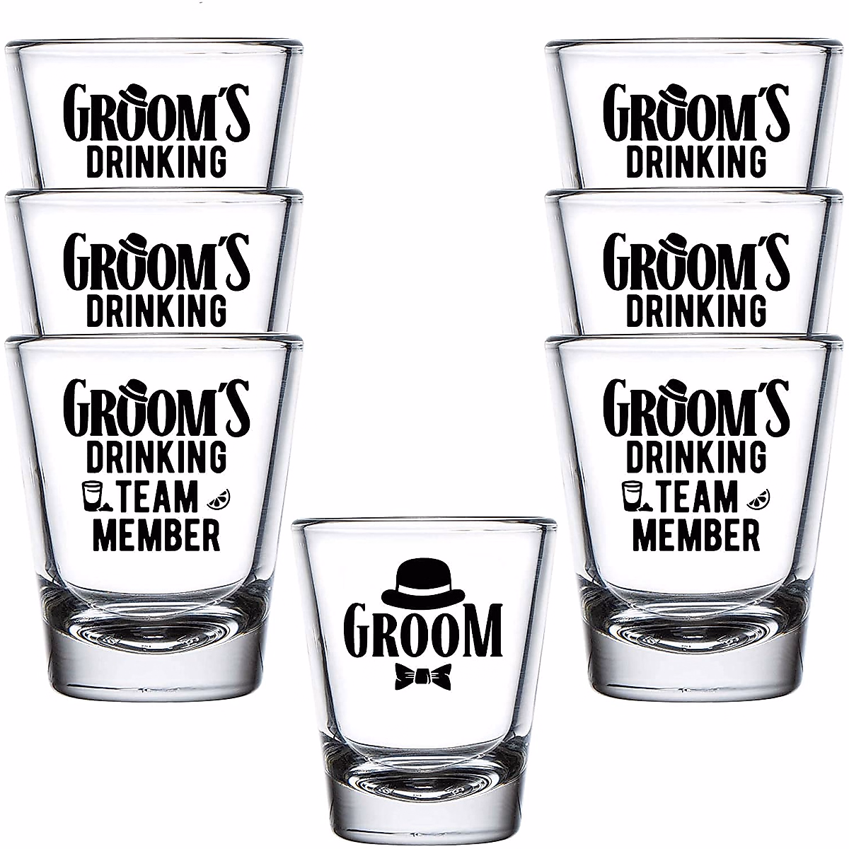 shop4ever Groom Fedora and Groom's Drinking Team Member Shot Glasses ~ Bachelor Party Favors ~ (7 Pack) (7)