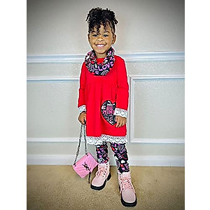 Unique Baby Girls Valentines Day Toddler Outfit Lace Trim Legging Set (6 Years, Red)