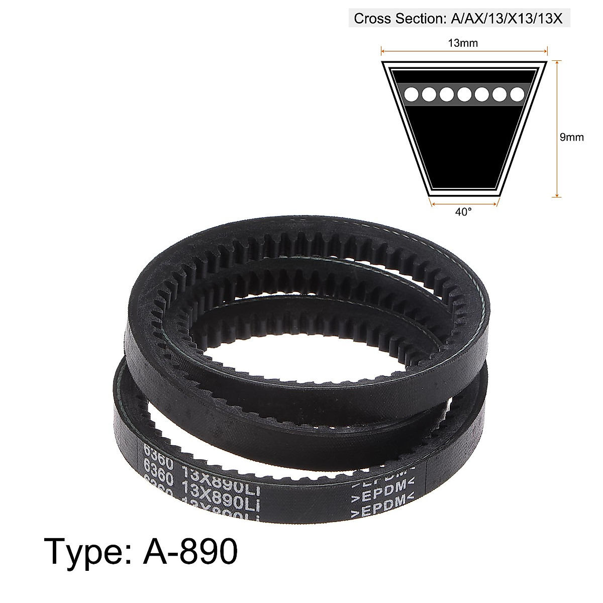 HARFINGTON 13x890 Cogged V-Belts AX Section Drive Raw Edge Belt 890mm Inner Girth 13mm Width 9mm Thickness EPDM for Power Transmission