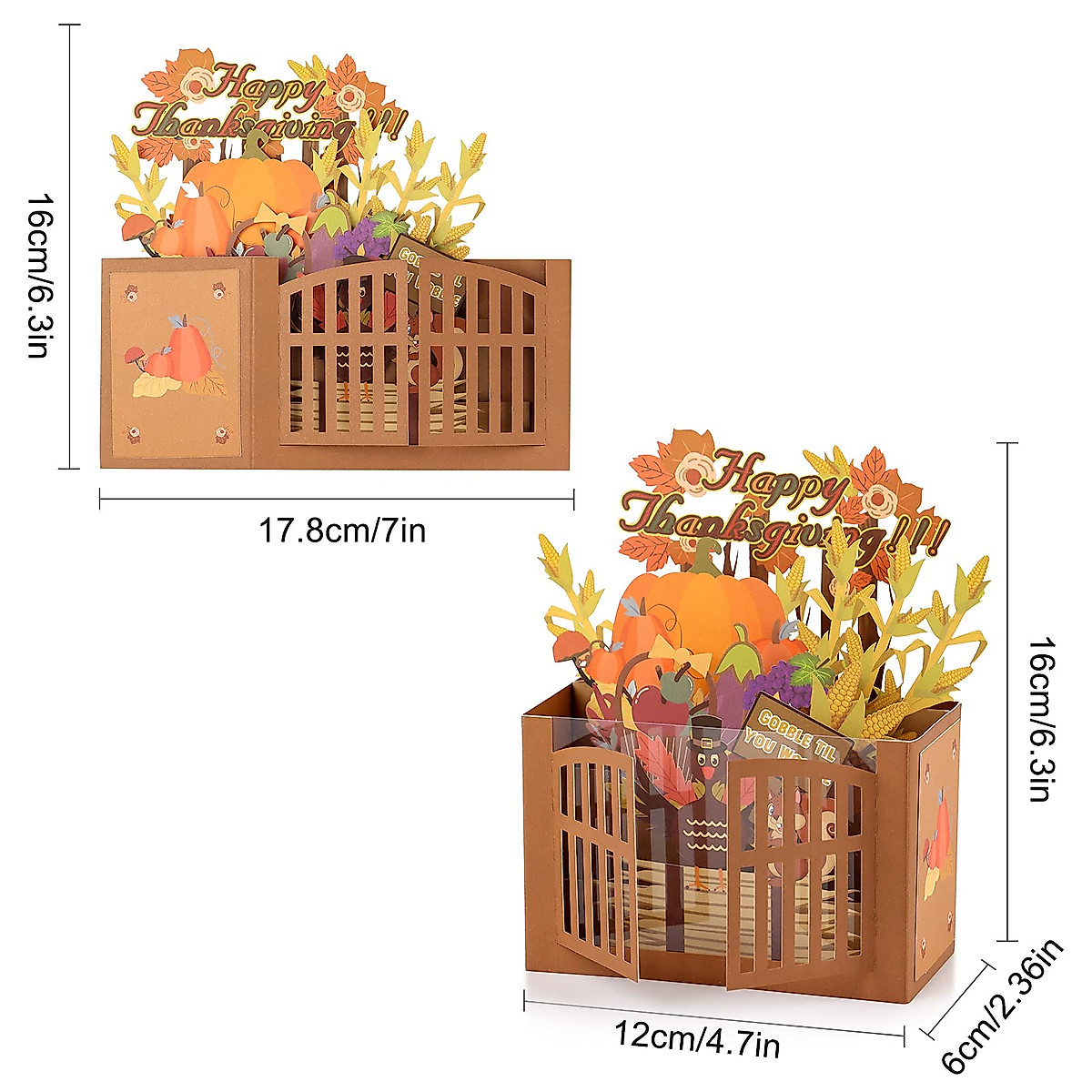 Giiffu Thanksgiving 3D Pop Up Card, Fall Greeting Card, Autumn Blessings Thank You Card, Handmade, Brown, Tan, Gold Pearlescent Envelope