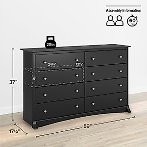 Prepac Sonoma 8 Drawer Double Dresser for Bedroom, Wide Chest of Drawers, Bedroom Furniture, Clothes Storage and Organizer, 17.25" D x 59" W x 37" H, Black, BDC-6338