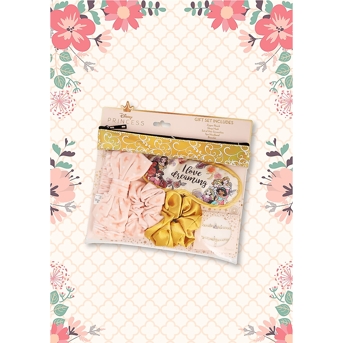 Disney Princess Girls Gift Set - Girls Spa Set Includes Pouch, Sleep Mask, Hair Scrunchies and Spa Headband Accessories