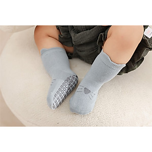 Adeimoo Baby Girls Cartoon Non-Slip Socks Baby Toddler Cotton Warm Grip Socks Anti Skid Socks for Infant Little Kids 0-12 Months