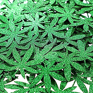 100 Pieces Green Glitter Weed Leaf Paper Confetti Green Leaf Confetti Pot Leaves Paper Confetti for 420 Birthday Party Wedding Festival Table Baby Shower Decorations