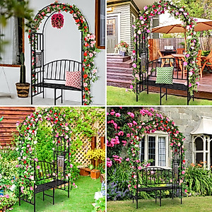 Garden Arch Heavy Duty (Holds 660lbs-250kg) | Metal Arbor Archway for Climbing Plant & Two People Seat Bench |Outdoor Lawn Backyard Decor 81 x 45.3 x 20 in - Black
