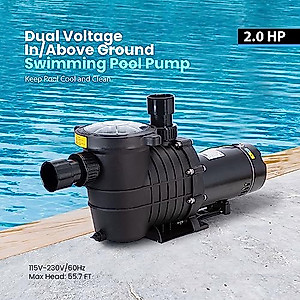 VIVOHOME Upgraded CEC Certificated 2.0 HP 6800 GPH Powerful Self-Priming Pool Pump with Strainer Basket for Pool 15,000-30,000 Gallons w/ 1.5&2.0 inch inlet