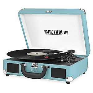 Victrola Vintage 3-Speed Bluetooth Portable Suitcase Record Player with Built-in Speakers | Upgraded Turntable Audio Sound| Includes Extra Stylus | Turquoise, Model Number: VSC-550BT-TQ