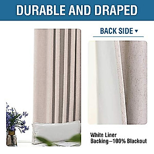 H.VERSAILTEX 100% Blackout Curtains for Bedroom Thermal Insulated Linen Textured Curtains Heat and Full Light Blocking Drapes Living Room Curtains 2 Panel Sets, 52x84 - Inch, Natural