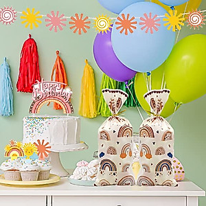100Pcs Boho Rainbow Party Decorations Cellophane Bags Groovy Goodie Bags Treat Bags Baby Shower Candy Gift Bags Hippie Party Favors with 100 Pcs Gold Twist Ties for Birthday Wedding Themed Party