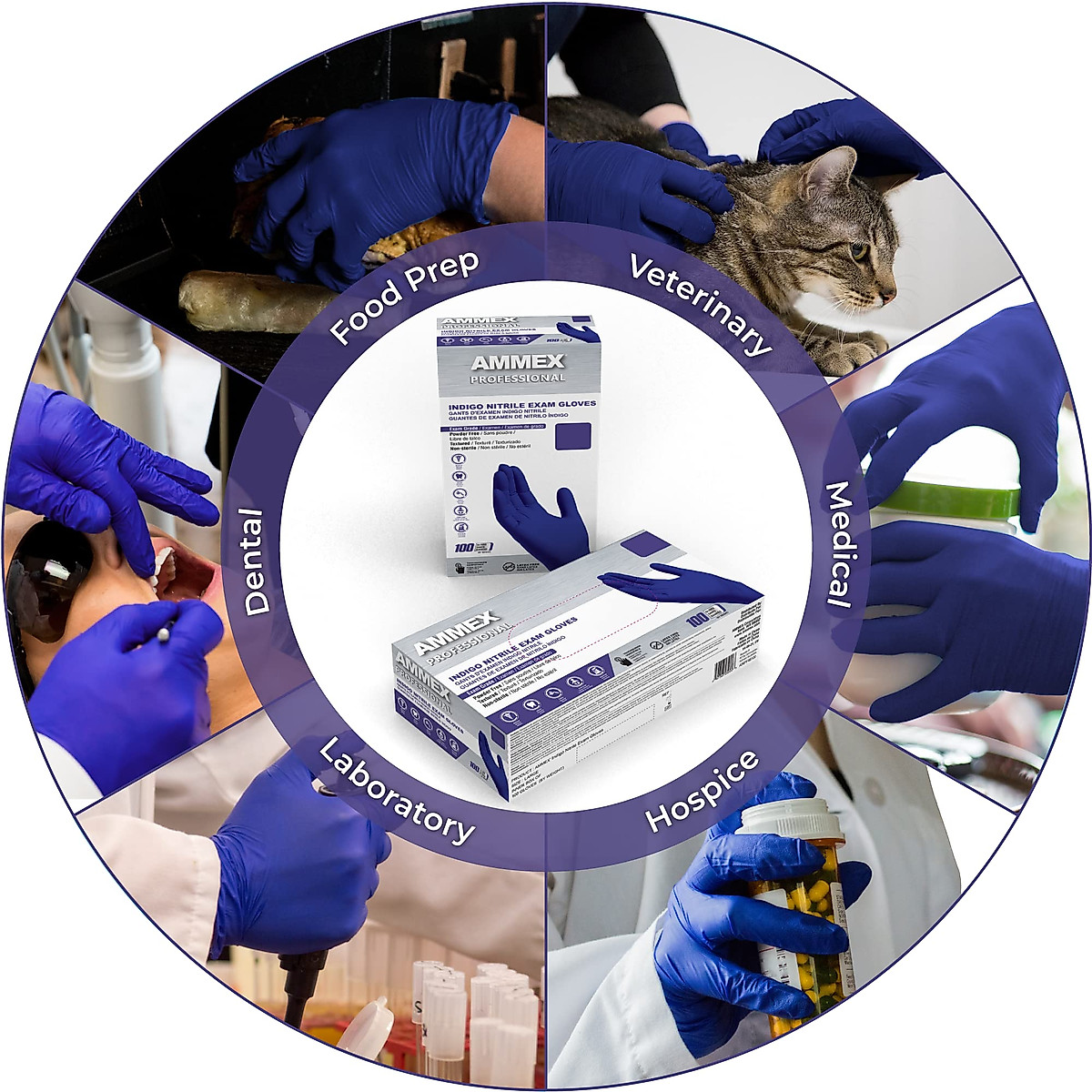 AMMEX Indigo Nitrile Exam Gloves, 3 Mil, Latex Free, Powder Free, Textured, Disposable, Non-Sterile, Food Safe
