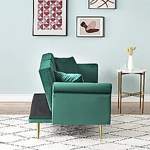 PBOGHLRD Convertible Velvet Loveseat Sofa, Upholstered Nail Head Futon Sofa Bed with Two Pillows, Modern Sleeper Couch Bed for Living Room, Bedroom, Home Office (Green)