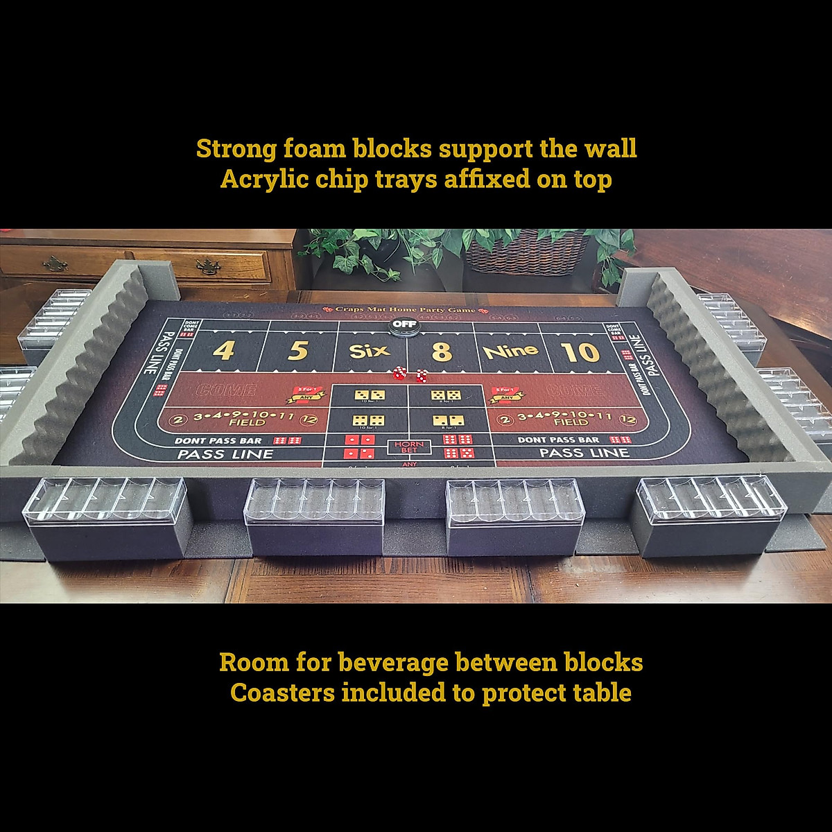 Casino Dealer Mats Premium Quality Craps Mat - New Black - Lightweight Portable - Fits on Most Dining Room Tables - The Ultimate Home Style Party Game, BLACK (NEW)