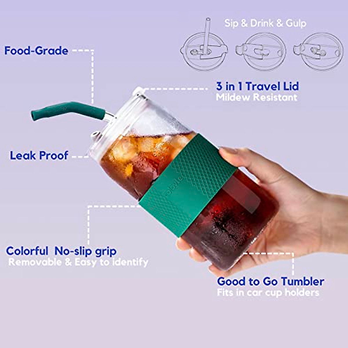 ColoVie Can Shaped Drinking Glass Cups with Lids and Glass Straws 6pc Set-16oz Travel Glass Tumbler Cup with Silicone Protective Sleeve, Iced Coffee Cup, Soda Beer Drinking Jars, Securely Boxed-Gift