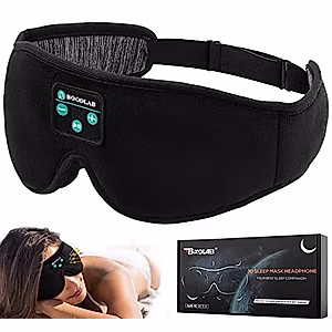 Boodlab Sleep Headphones, Sleep Mask with Bluetooth Headphones, Washable Sleep Mask Headphones with Adjustable Ultra Thin Stereo Speakers Microphone Hands Free for Travel