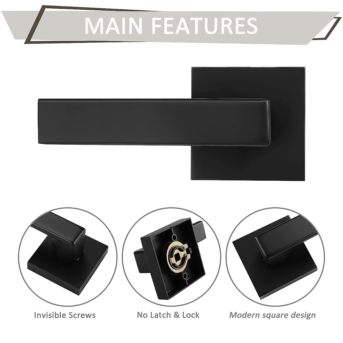 Probrico [Pack of 2 Door Lever Dummy Lever Door Handle for Closets French Doors,Square Dummy Door Lever,Non-Turning Single Side Pull with Black Finish,Easy Installation Pull Only Lever Set