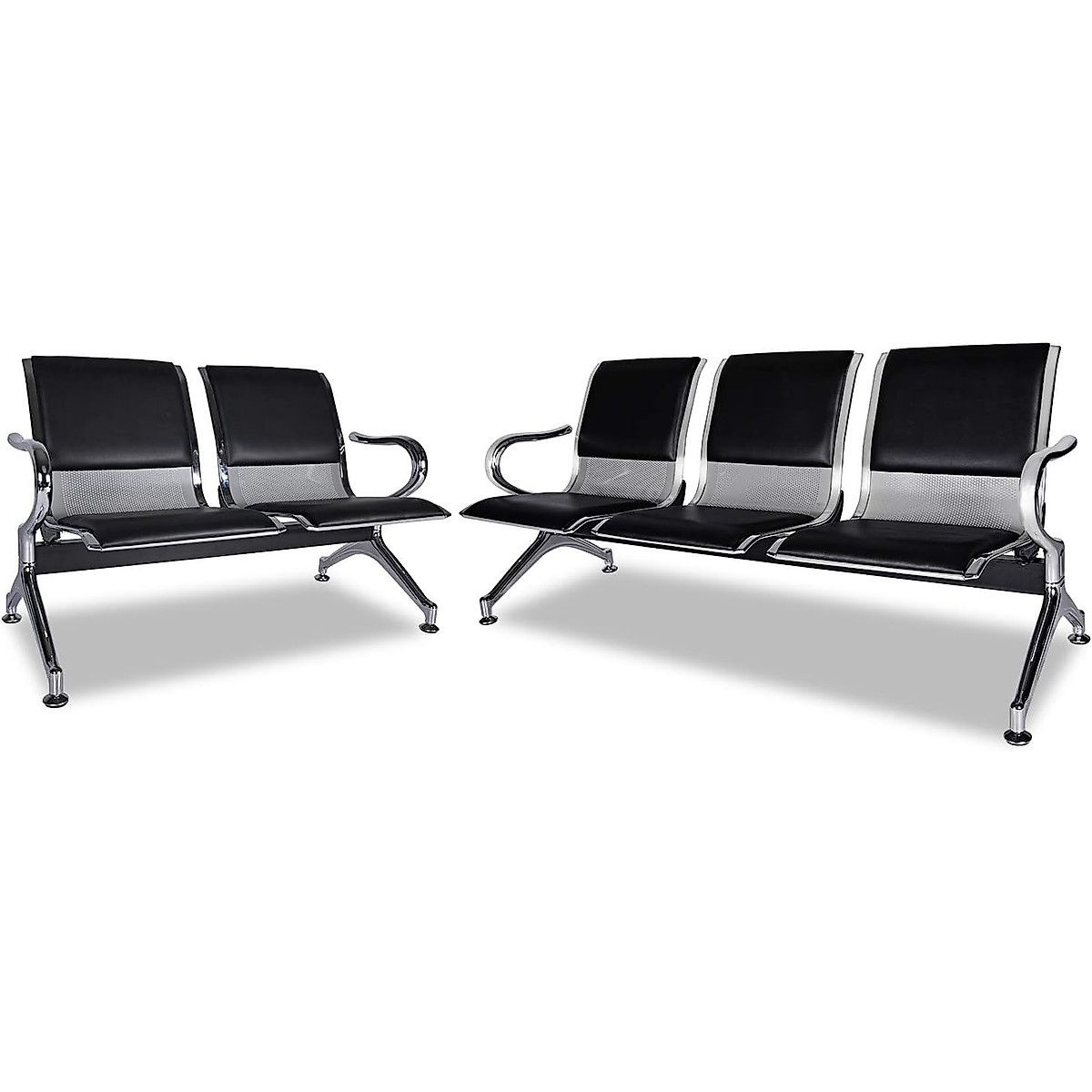 Kinpaw Waiting Room Chairs Reception Chair - 5-seat PU Leather Office Chair with Arms, Conference Room Chairs, Airport Waiting Bench for Salon, Bank, Hospital, School, Barbershop, Black