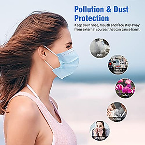 CYCN Blue Disposable Face Masks 60 Pack, 3 Ply Non-woven Disposable Masks with Elastic Earloop, Face Mask Disposable for adults for Daily Use, School, Home