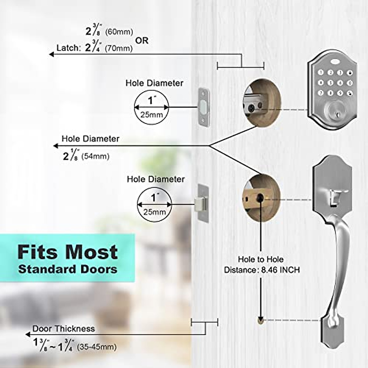 NeuType Keypad Deadbolt Electronic Keyless Entry Door Lock with Handle, Front Door Lock Set with Keypad, Auto Lock, 1-Touch Locking, 50 User Codes, Easy to Install (Traditional, Satin Nickel)