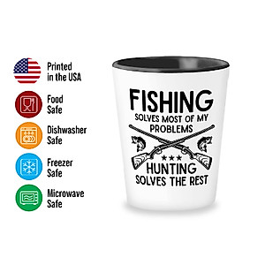 Bubble Hugs Hunting Lover Shot Glass 1.5oz - fishing solves most - Hunter Dad, Hunter Grandpa, Fisherman, Deer Lover, Bucks, Deer Horns, Duck Hunting, Fishing Shot Glass Dad Shot Glasses
