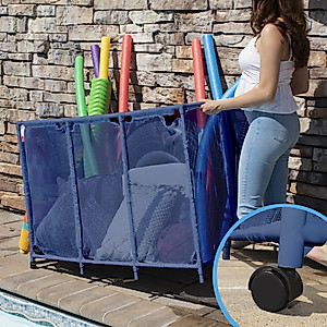 Essentially Yours Pool Noodles Holder, Toys, Floats, Balls and Floats Equipment Mesh Rolling Storage Organizer Bin, Extra-Large, (47.2" W x 30.2" L x 34" H), Blue Style 455119