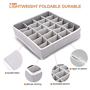 3 Sets of Sock and Underwear Storage Dividers, 72 Compartment Fabric Foldable Drawer Organizer, Closet Drawer Organization for Socks, Underwear, Belts and Ties (24+24+24 Cell, Light Gray)