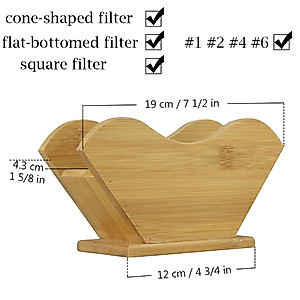 Unibene Bamboo Coffee Filter Holder, Renewable Stand Container Dispenser Rack Shelf for Square Cone-shaped and Flat-bottomed Pour Over Paper Filters