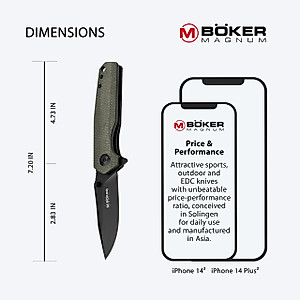 Boker Magnum Field Flipper -flipper pocket knife with Micarta handle scales - folding knife with 440A blade - small knife with clip