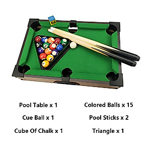 Benfu Mini Table Billiards Game, Home and Office Desktop Billiards Game, Including Pool Table 15 Colorful Balls, 1 Cue Ball, 2 Billiard Sticks, 1 Chalk Triangle Cube (14inches)