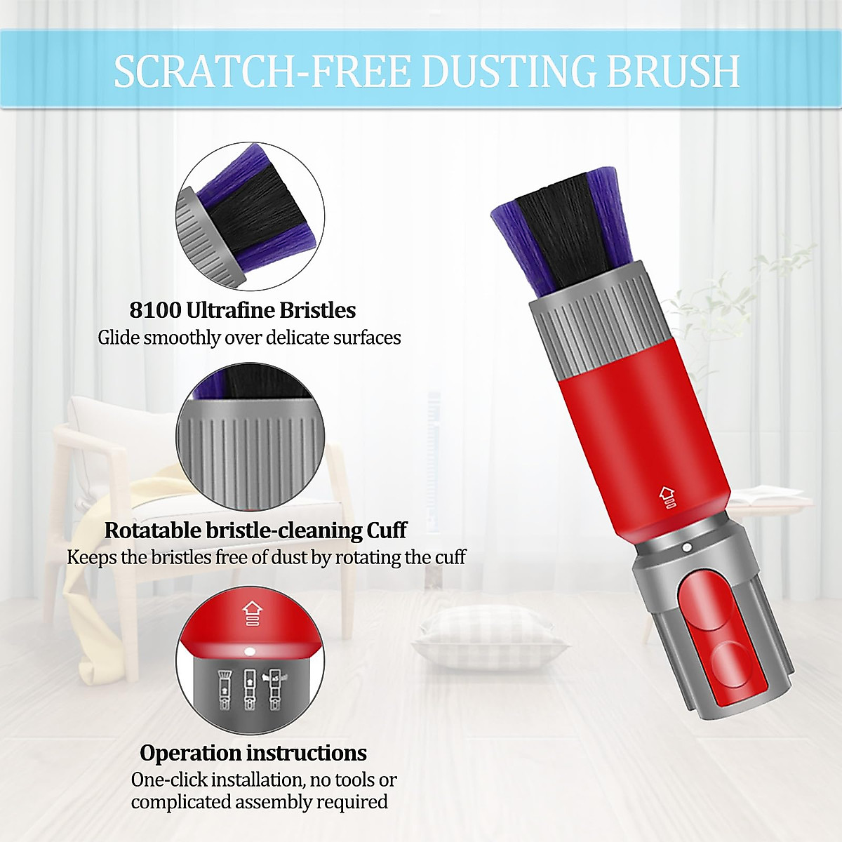 Charlux Traceless Scratch-Free Dusting Brush Hose for Dyson V7 V8 V10 V11 V12 V15 Gen5 Cordless Vacuum Cleaner Dust Removal Soft Brush Hose Attachments Accessories for Dyson Vacuum