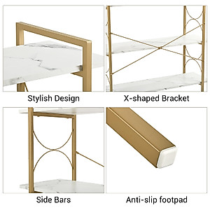 fusehome 3 Tier Bookshelf, Modern Open Low 3 Shelf Bookcase,Small Book Shelves for Bedroom, Wood and Metal Display Shelves Storage Bookshelves,for Home Office,Living Room, Kitchen,White&Gold