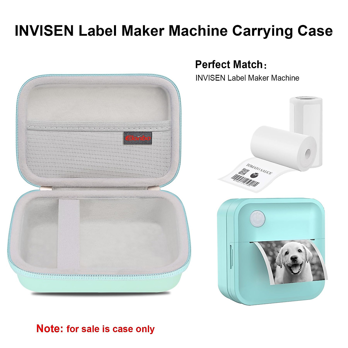 Elonbo Carrying Case for INVISEN Label Maker Machine, Mini Label Printer Portable Thermal Printer Travel Bag, Sticker Printer Storage Holder, Mesh Pocket Fits Label Paper Tape, Green
