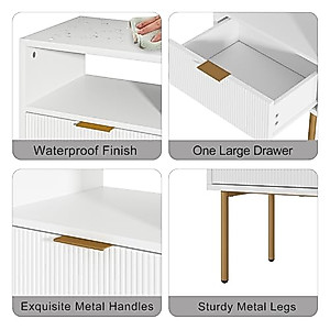 AEPOALUA Nightstand,Small Bedside Table with Gold Frame,White Night Stand,Bedside Furniture,Side Table with Drawer and Shelf for Bedroom,Living Room