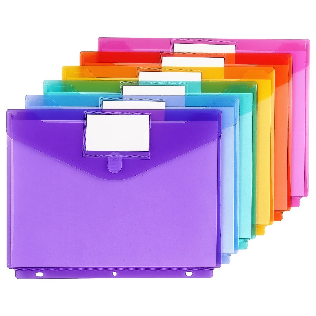 Tamaki 6 Pack 3 Ring Binder Pocket Clear Pouch, Letter Size, Snap Button Binder Folders Organizer with Label for School Supplies