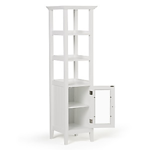 SIMPLIHOME Acadian 56.1 inch H x 15.75 inch W Bath Storage Tower Bath Cabinet in White with Storage Compartment and 3 Shelves,for the Bathroom, Transitional
