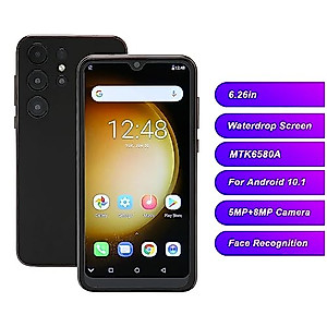 Yunseity Unlocked Smartphone, S23+ Ultra 6.26 Inch FHD Screen Ultra Thin Smartphone 4GB RAM 64GB ROM, 5MP+8MP Cameras, MTK6580A CPU Face Recognition Cellphone for Android 10.1 (Black)