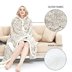 Soft Fleece and Sherpa Throw Blanket, Poncho Blanket with Buttons Poncho Blanket for Women Substitute for Cape Wrap Cover (Cream， 51“×71”)