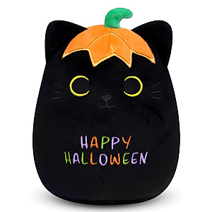 Leokawin Black Cat Stuffed Animal,8inch Black Cat Plush,Cute Black Cat Plush Toys with Pumpkin Hat,Cute Black Cat Plush Pillow Black Cat Plushies Birthdays Gifts for Kids