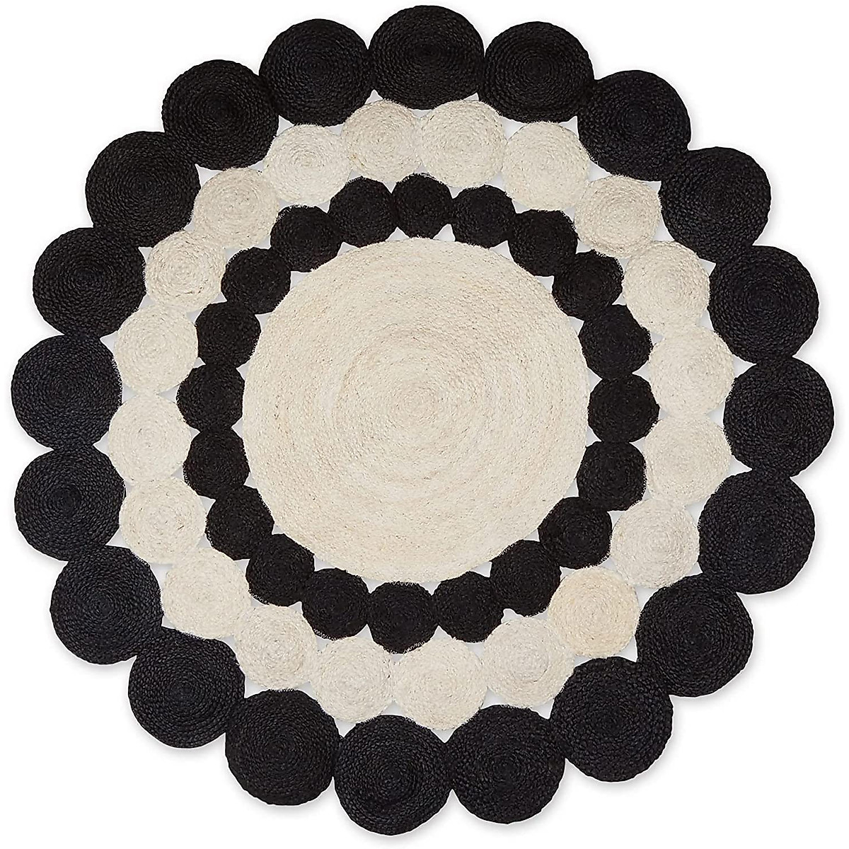 THE PIKKU INTERNATIONAL - Rug Round Jute Hand Woven Circle Design Area Rug White and Black Color Carpet (11 X 11 Feet)