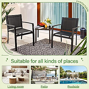 Devoko 3 Pieces Patio Furniture Set Outdoor Textilene Bistro Set Modern Porch Furniture Patio Chairs Set of 2 with Coffee Table for Lawn Backyard