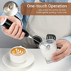 Milk Frother Handheld Foam Maker for Lattes, Whisk Drink Mixer for Coffee, Mini Foamer Blender and Electric Mixer Coffee Frother for Cappuccino, Frappe, Matcha, Hot Chocolate, No Stand - Black