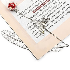 CTZD Metal Leaf Bookmark Birthday Gift for Teachers Feather 3D Butterfly Book Marks for Christmas Valentine's Day Women Girls Readers Lady Female Book Lover (Silver,Red)
