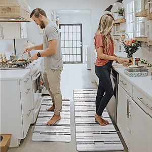 FRESHMINT Farmhouse Stripe Anti-Fatigue Kitchen Mat Set of 2, Cushioned Foam Kitchen Mats for Floor, Waterproof Non Slip Comfort Mat, Modern Kitchen Rug for Kitchen Decor, Sink, Laundry, Office
