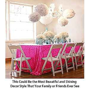 60x102-Inch-Hot Pink-Sequin Rectangular Tablecloth for Party Cake Dessert Table Polyester Tablecloth Rectangle Outdoor Tablecloth(Hot Pink)
