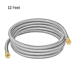 only fire 12 Ft Propane Hose Extension with 3/8" Female Flare on Both Ends, Stainless Braided Propane Gas Line Pipe for RV, Gas Grill, Fire Pit, Heater,Propane Tank,etc.