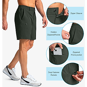 Pinkbomb Men's Golf Shorts with 6 Pockets Stretch Quick Dry Hiking Work Dress Shorts for Men (Army Green, Medium)