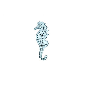 Handcrafted Nautical Decor Cast Iron Seahorse Hook, 5", Dark Blue/Whitewashed